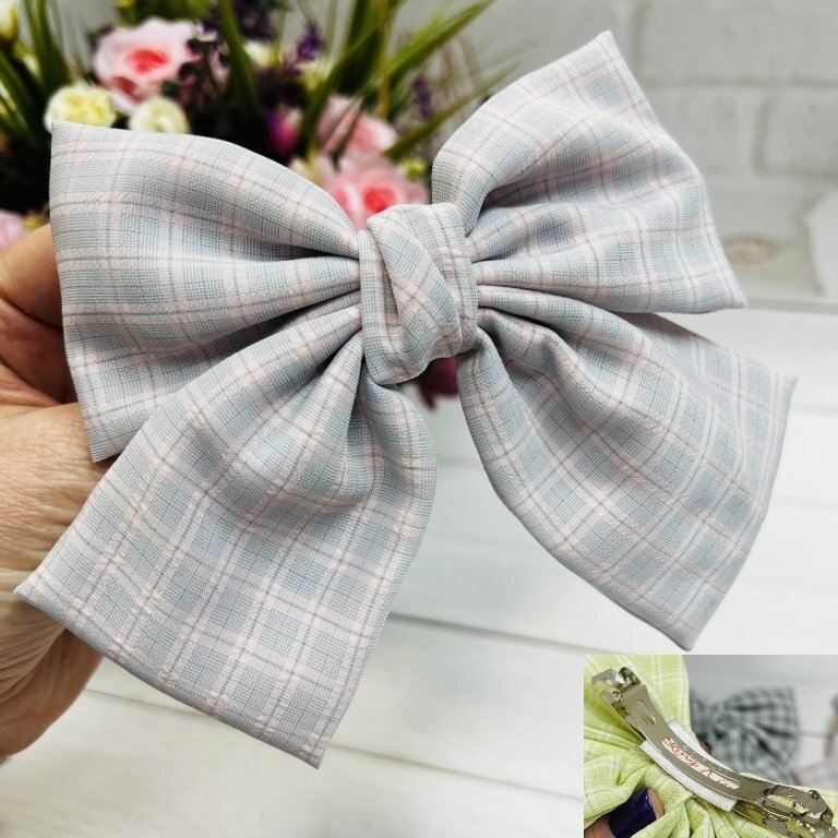 Бант для волос , заколка женская , украшение на голову , атласный бантик школьный / бант-автомат /бант для волос детский / белый бант для волос / бант заколка для волос/ бант на волосы