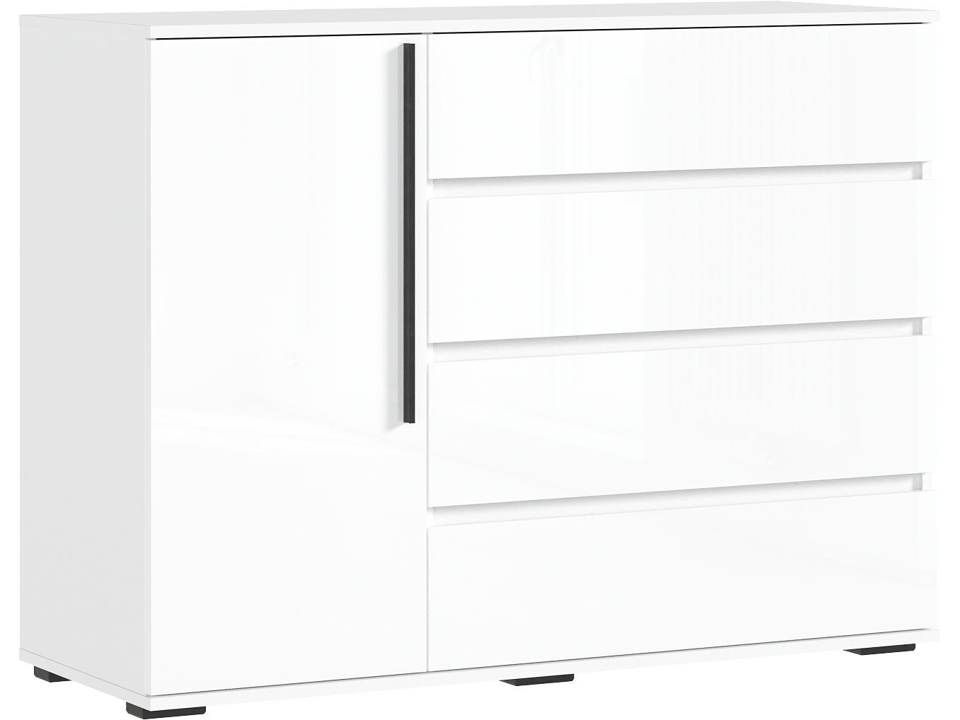 Комод 1 дверь 4 ящика (1200), в современном стиле, Белый/Белый глянец