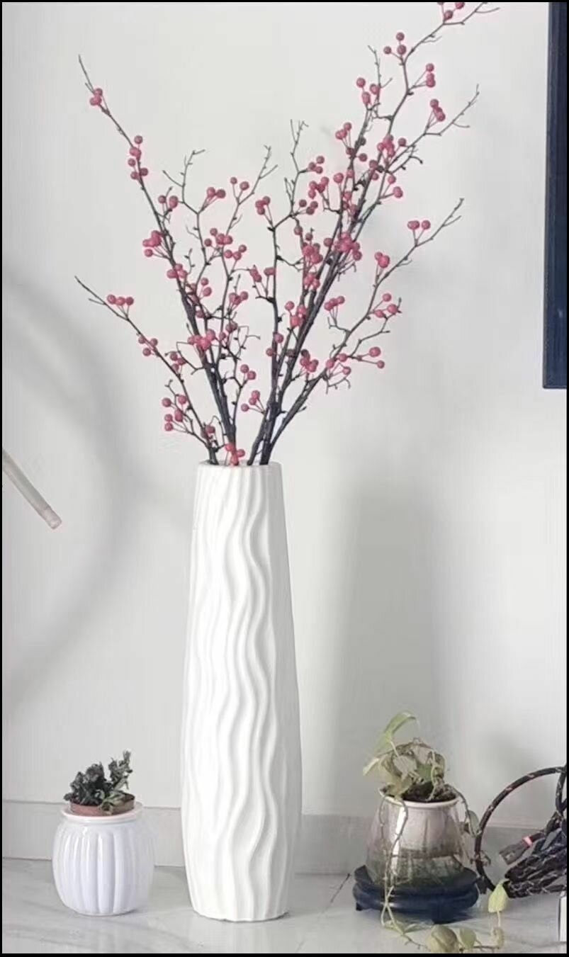 Высокая напольная ваза для цветов в минималистичном стиле, пластик, белая