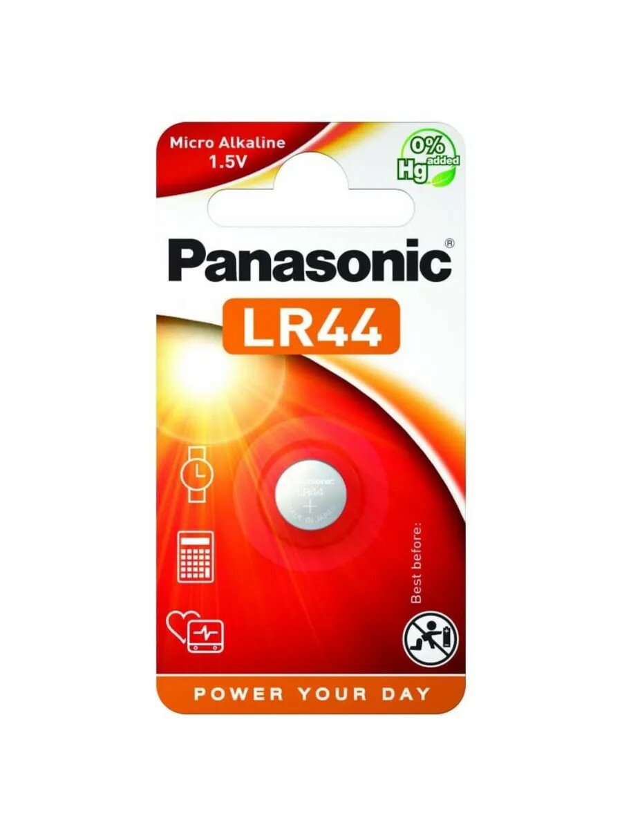 Батарейка Panasonic, LR44 (357A, G13), щелочная, 1.5 В, блистер, 7478