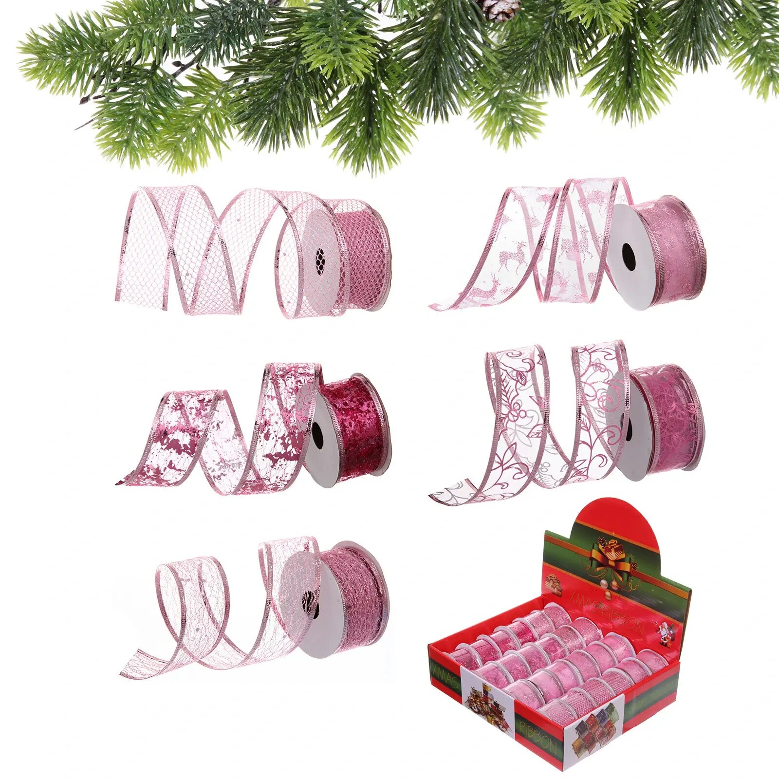 Лента для декорирования «Изящная» 4 см, 2,7 м, розовая, блестящая