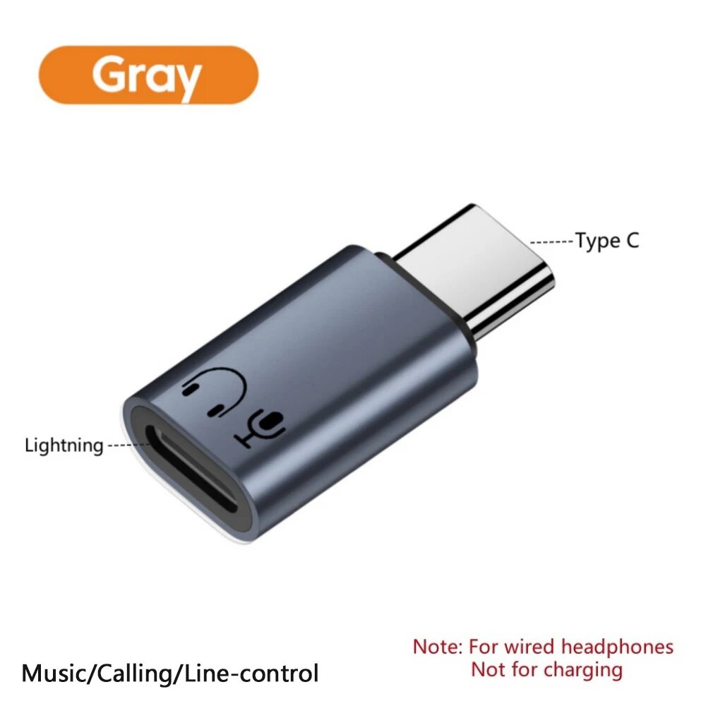Адаптер Type-C на Lightning, серый, для наушников