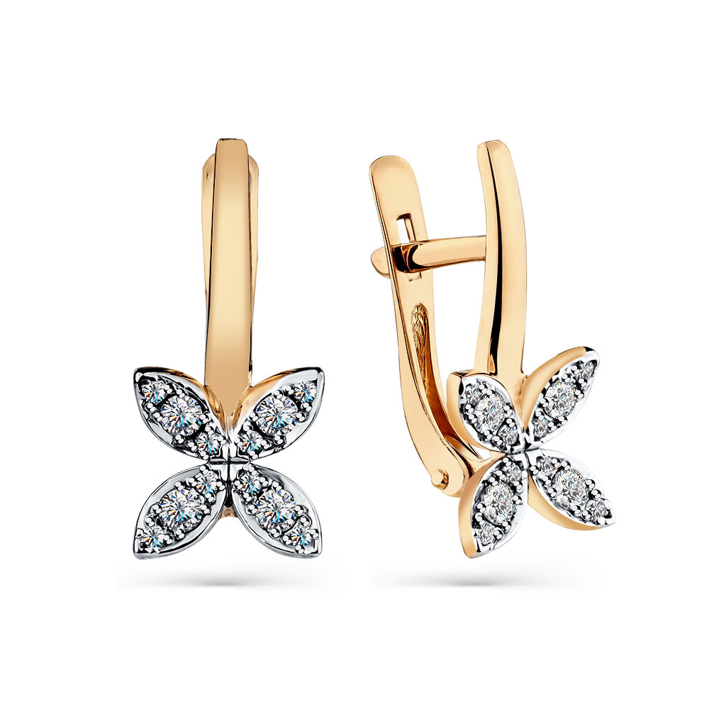 Серьги, красное золото, 585 проба, бриллиант