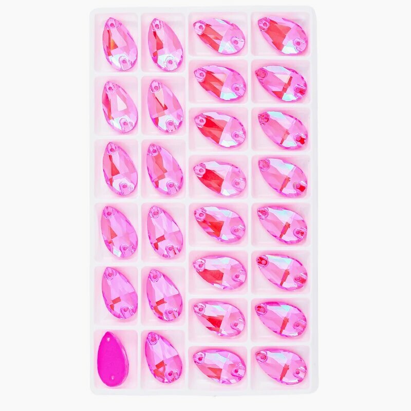 Стразы стеклянные капли розовые Rose AB 11x18mm, 28шт