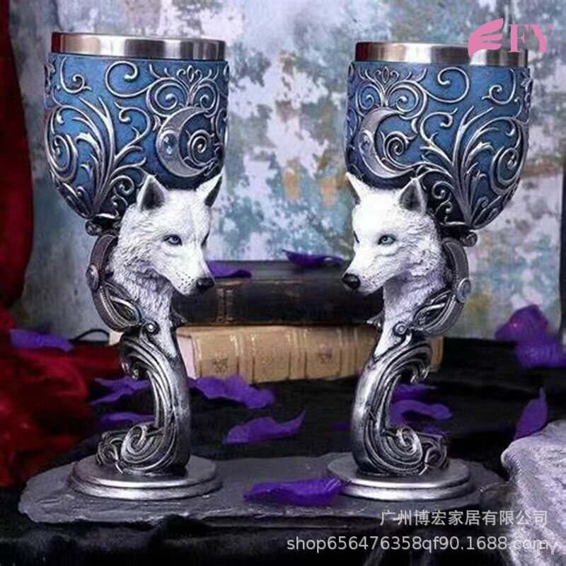 Кубок для вина "Снежный волк", 3D, с единорогом Бокал для вина в средневековом стиле