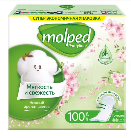 Ежедневные прокладки Molped "Нежный аромат цветов", 100 штук