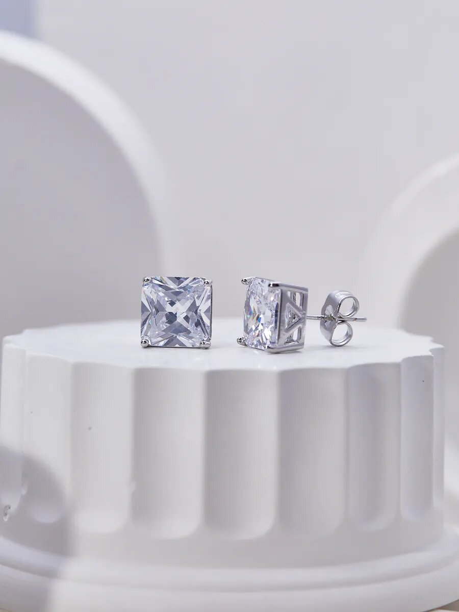 Серьги пусеты, кристалл, циркон, фианит