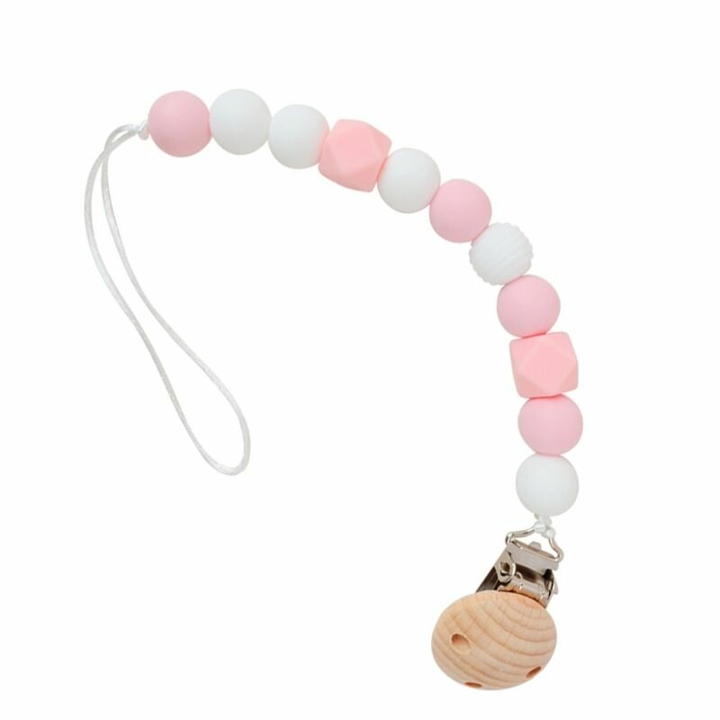 Силиконовая цепочка для соски-пустышки с резьбой-розовая