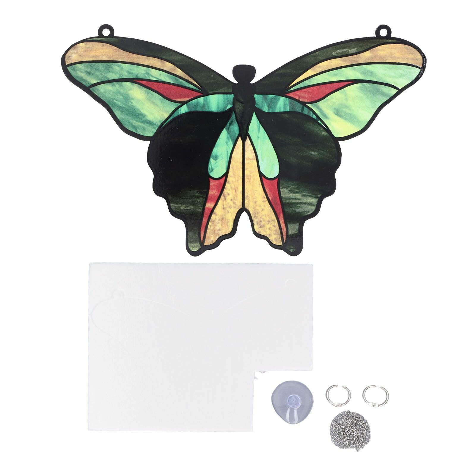 Витражный орнамент, двусторонний красочный витраж, украшение для окна с тонкой цепочкой на присоске 50 см TYU175