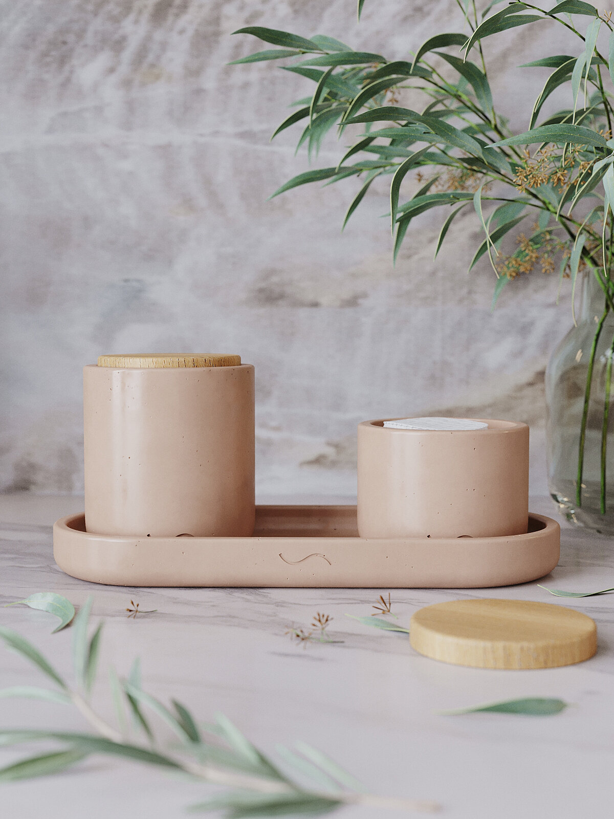 Набор для ванной Astrid 11 (поднос S, 26х11 см, подставки для ватных палочек и дисков для XS + S), бетон, розовый