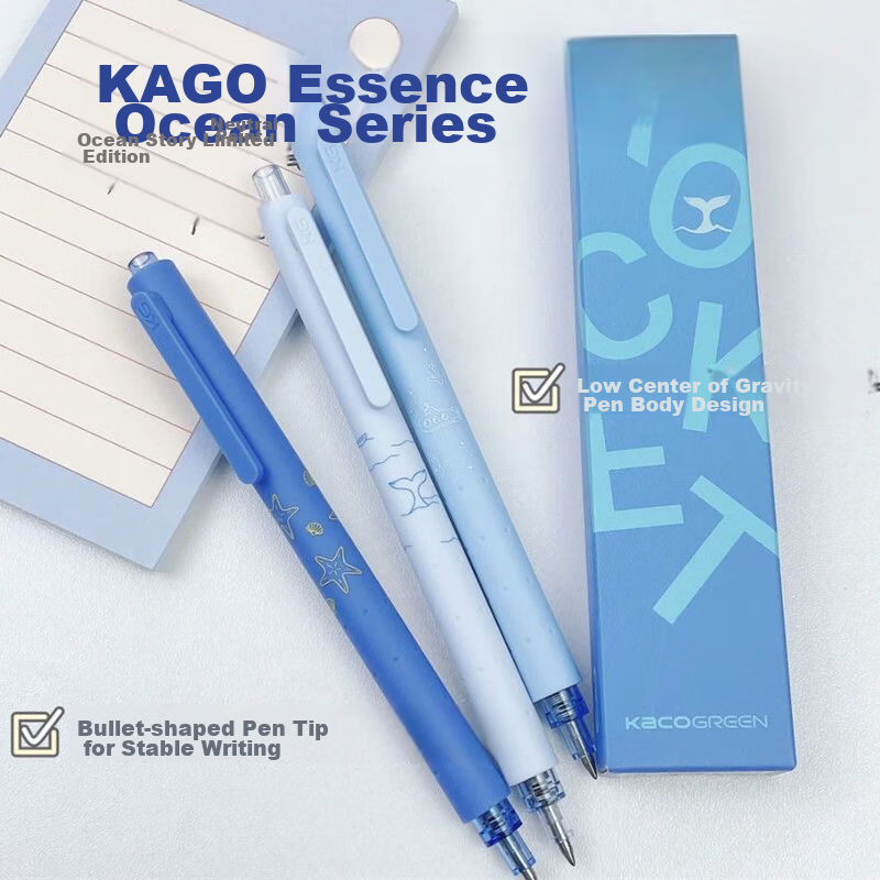 KACO Jingdian Ocean Story Gel Pen, Stylish 0.5mm Retractable Pen, Black Signature Pen, Student Exam Writing Pen, 3-Pack K1028