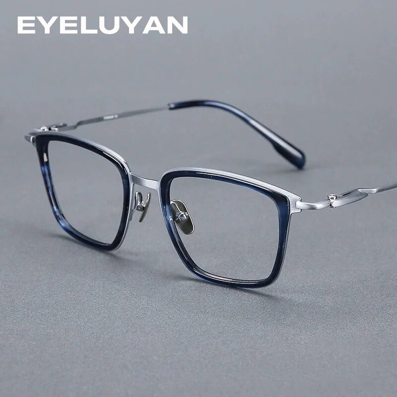 EYELUYAN титановые очки Blue-Silver квадратные