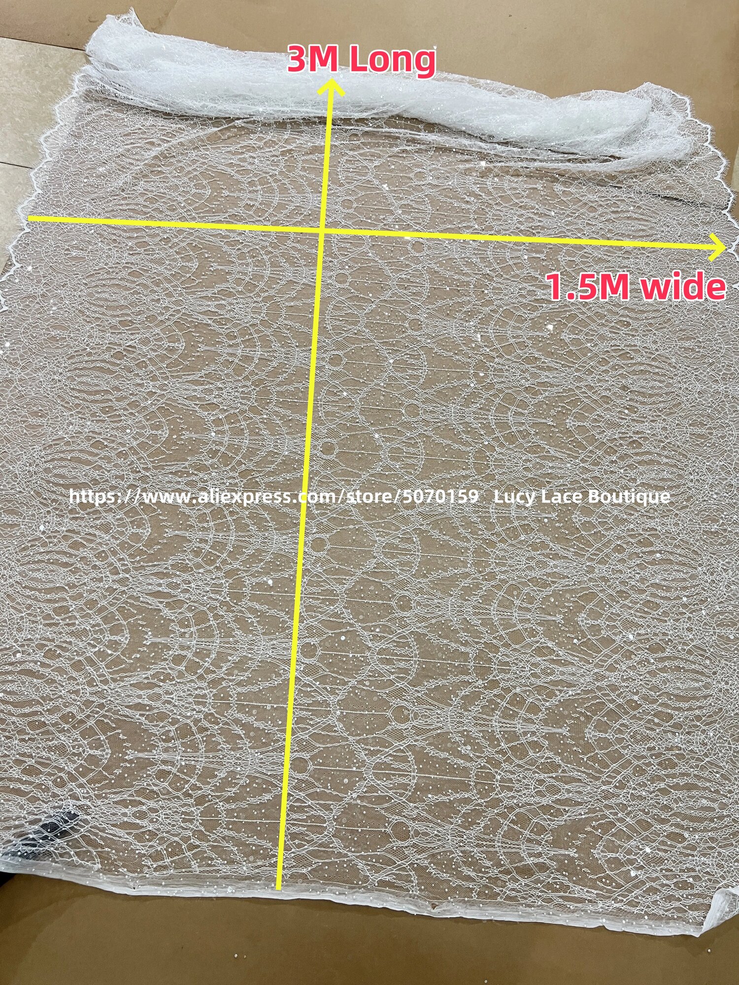3M Белое кружево с бисером для пошива, Off White, 1 Panel 1.5x3 Meters