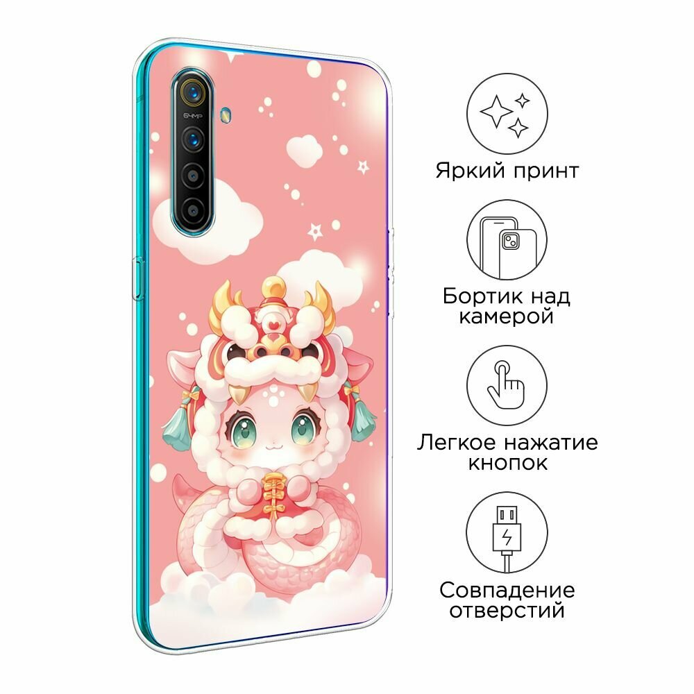 Чехол на Realme XT / Реалми XT с принтом Розовая китайская змейка 1 — фото 1