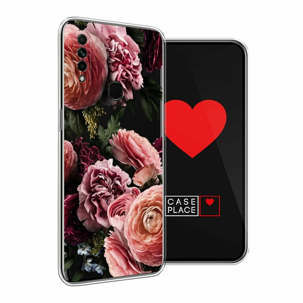 Чехол на Oppo A31 / Оппо А31 с принтом "Бордовые винтажные цветы", прозрачный — фото 1