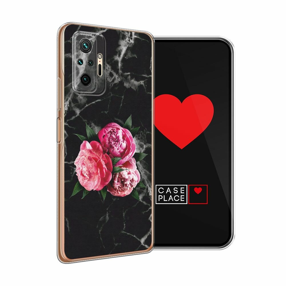 Чехол на Xiaomi Redmi Note 10 Pro / Сяоми Редми Нот 10 Pro с принтом "Букет на черном мраморе" — фото 1