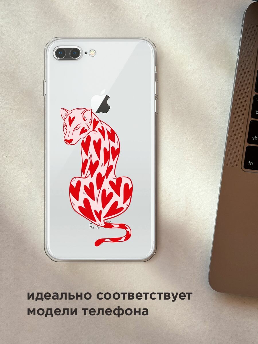 Чехол на Apple iPhone 7 Plus / Айфон 7 Плюс с принтом "Heart panther 2 - 14 февраля", прозрачный — фото 1