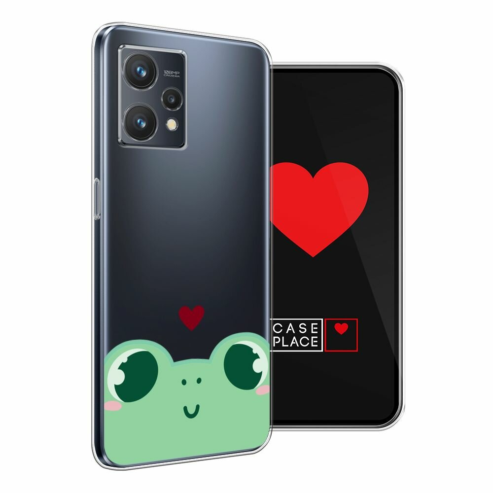 Чехол на Realme 9 4G/9 Pro Plus / Реалми 9 4G/9 Pro Plus с принтом "Влюблённая лягушка - 14 февраля", прозрачный — фото 1