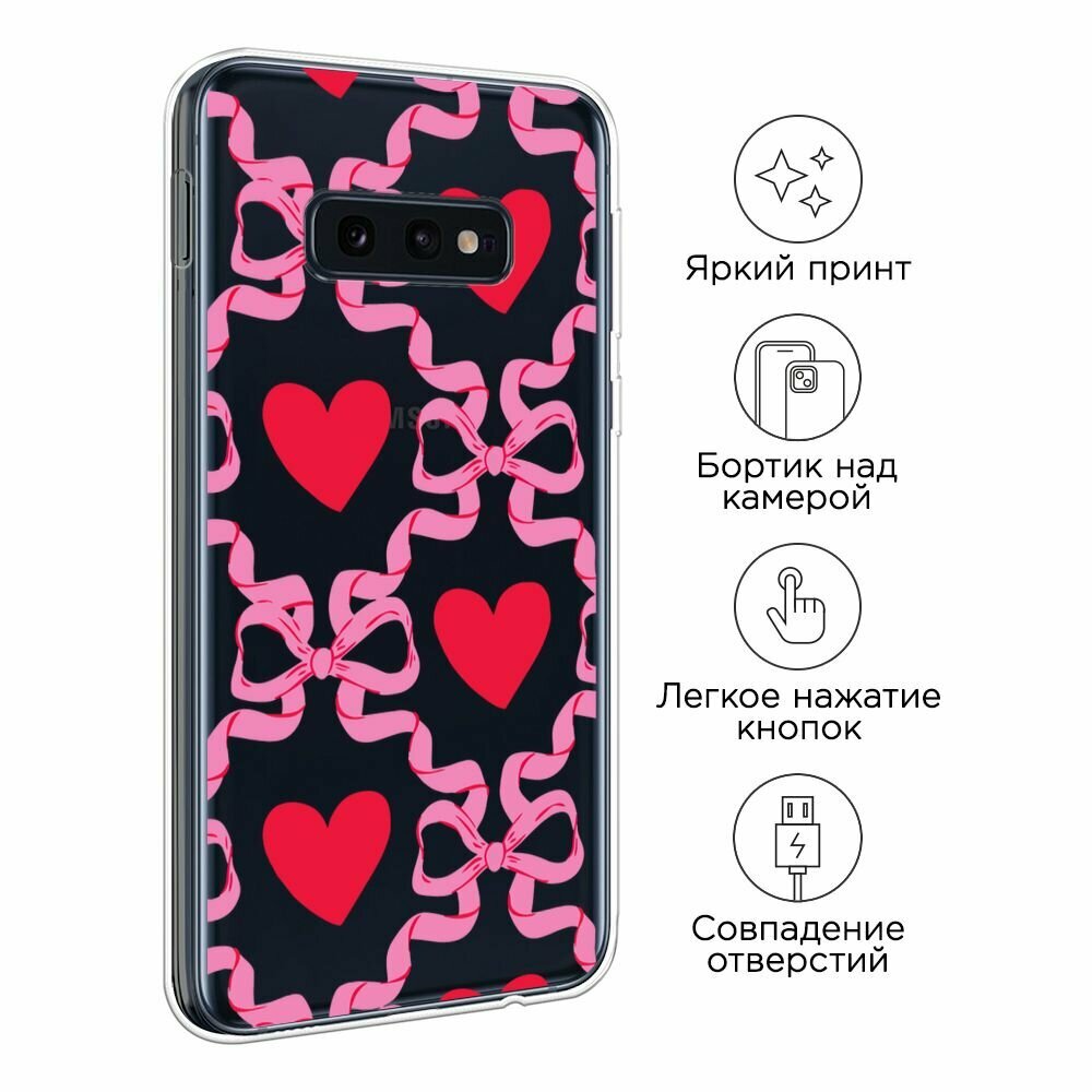 Чехол на Samsung Galaxy S10E / Самсунг Галакси S10E с принтом "Hearts and ribbons 2 - 14 февраля", прозрачный — фото 1