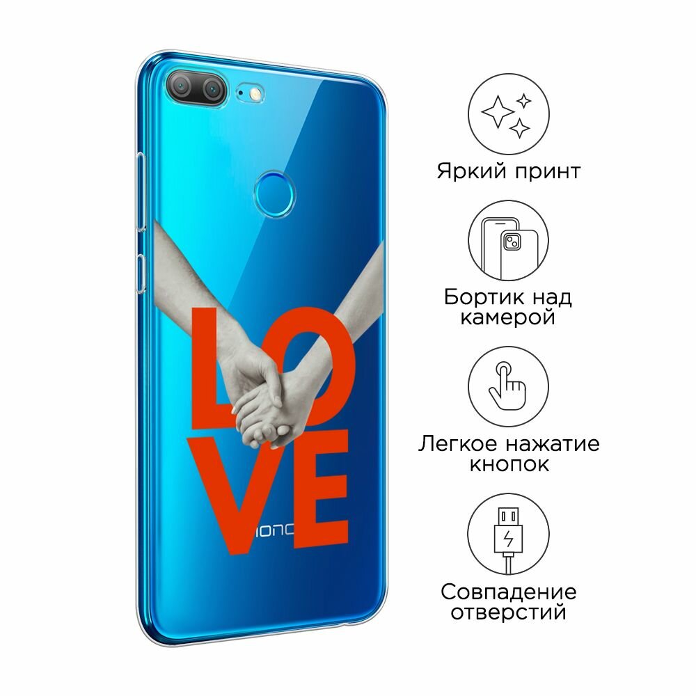 Чехол на Honor 9 Lite / Хонор 9 Лайт с принтом "Love holding hands - 14 февраля", прозрачный — фото 1