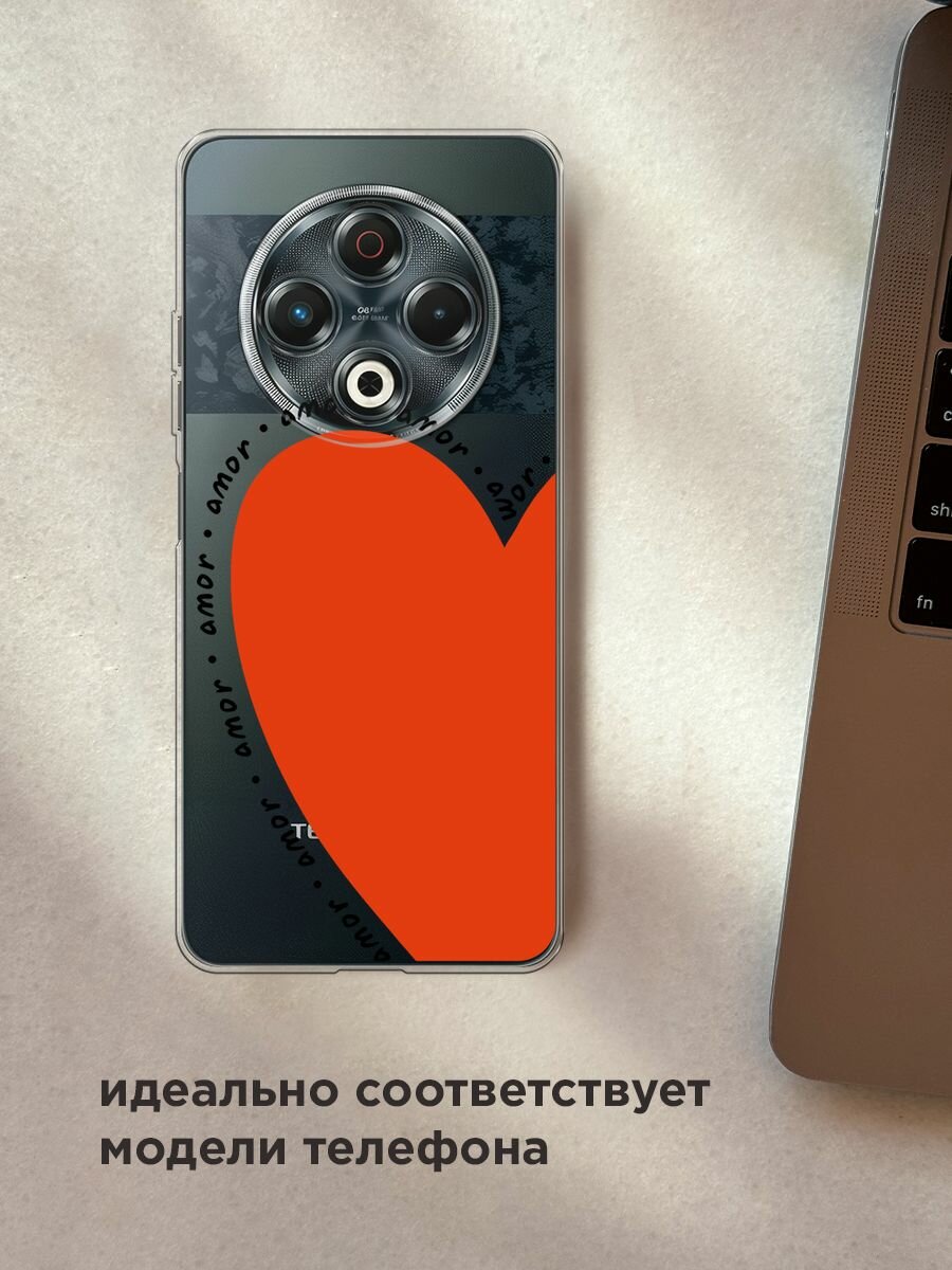 Чехол на Tecno Spark 30 / Текно Спарк 30 с принтом "amor heart 2 - 14 февраля", прозрачный — фото 1