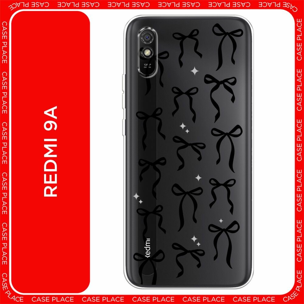 Чехол на Xiaomi Redmi 9A / Сяоми Редми 9А с принтом "Black bows", прозрачный