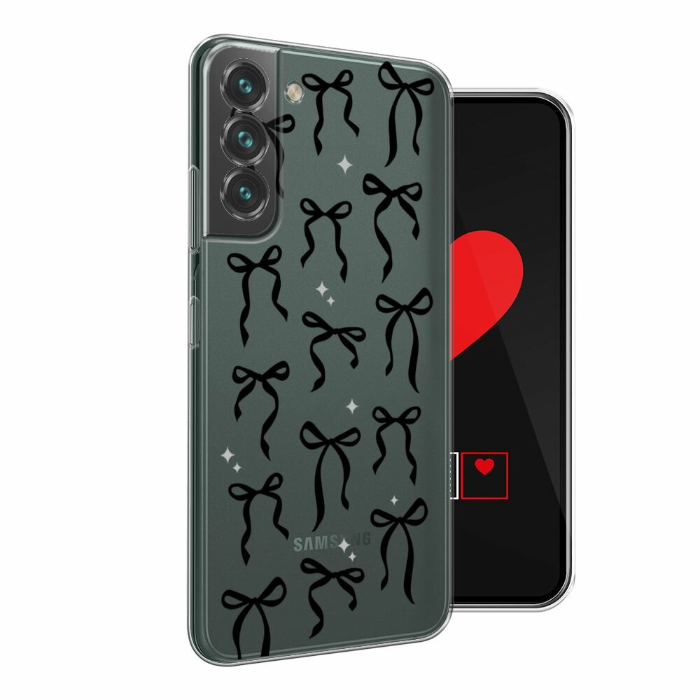Чехол на Samsung Galaxy S22 / Самсунг Галакси S22 с принтом "Black bows", прозрачный — фото 1
