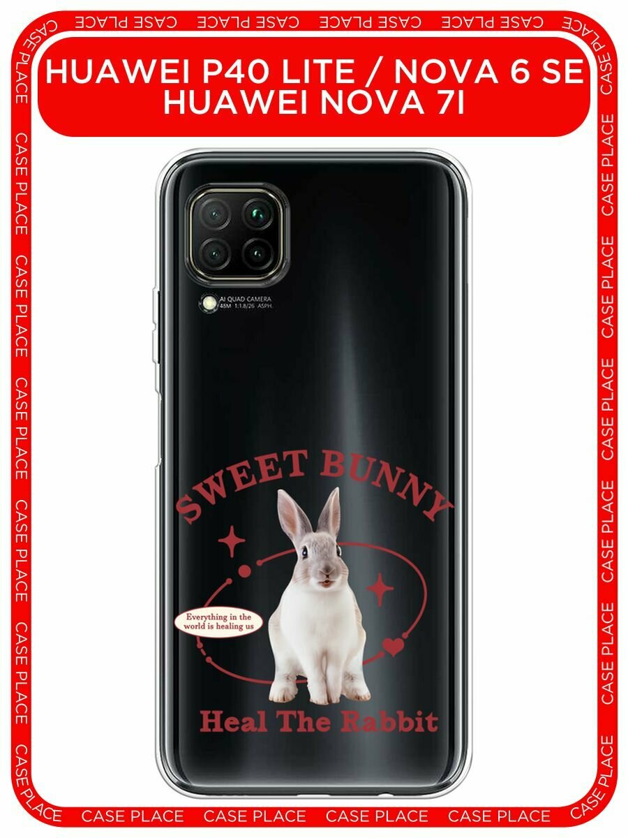 Чехол на Huawei P40 Lite/Nova 6 SE/Nova 7i / Хуавей P40 Lite/Нова 6 SE/Нова 7i с принтом "Heal the rabbit", прозрачный