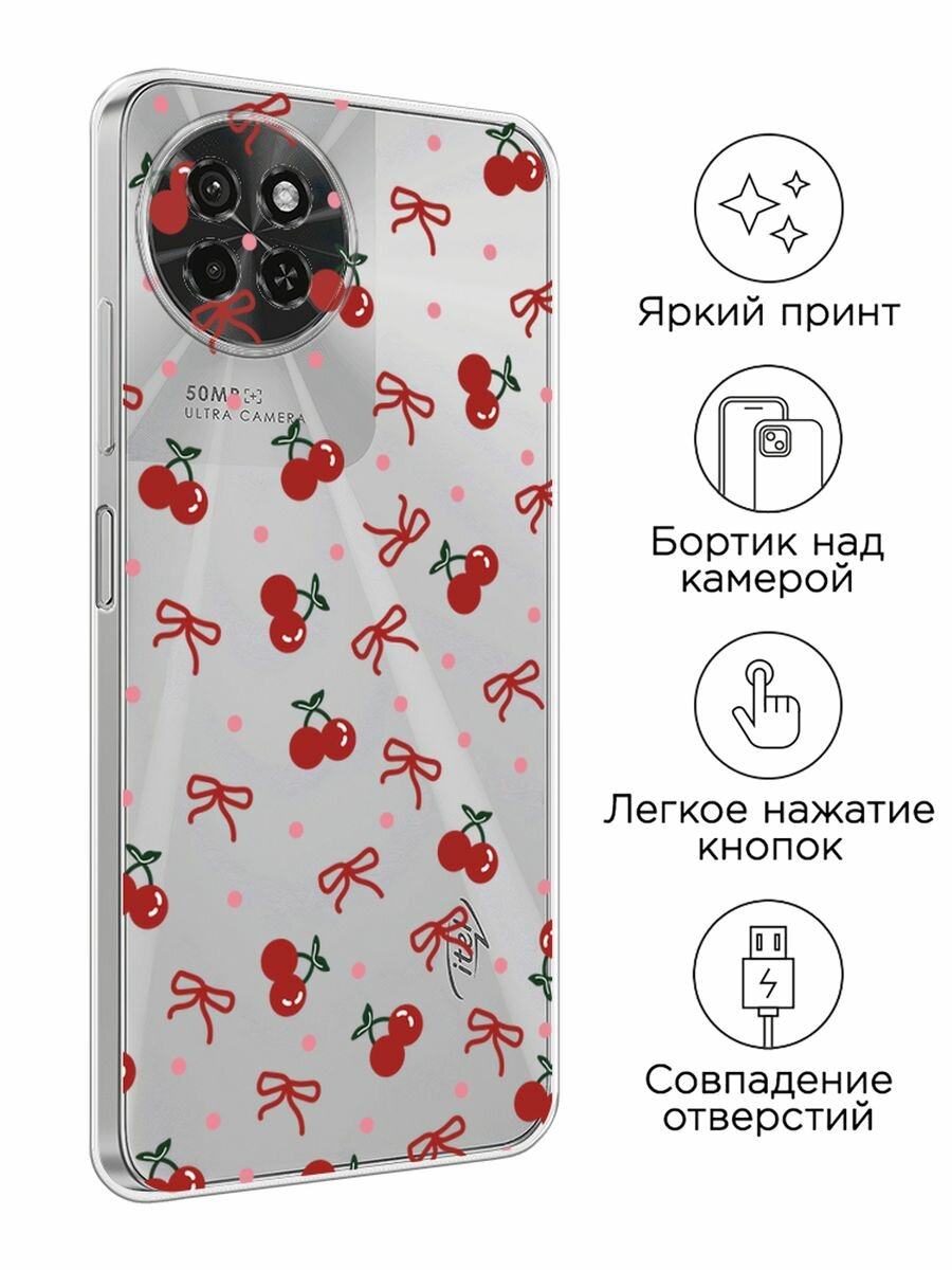Чехол на Itel S23 / Ител S23 с принтом "Вишни и ленточки", прозрачный — фото 1