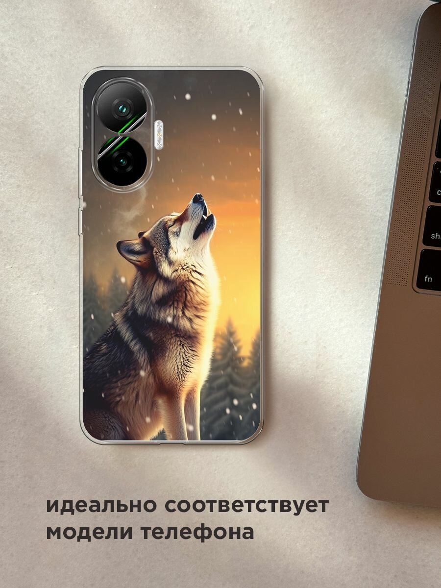 Силиконовый чехол на Poco F7 / Поко F7 с принтом "Воющий волк" — фото 1