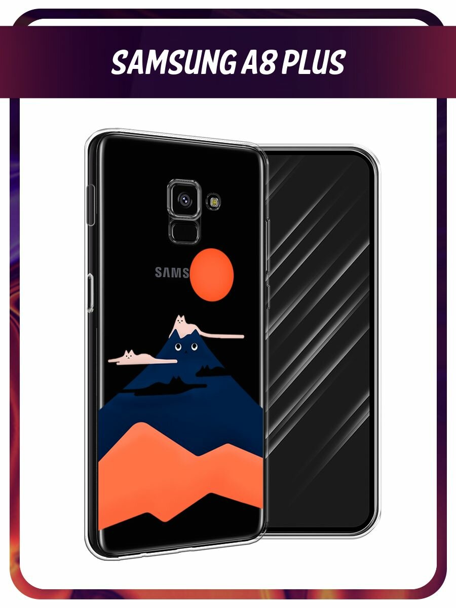 Чехол на Samsung Galaxy A8 + / Самсунг Галакси А8 Плюс 2018 с принтом "Кот-гора", прозрачный