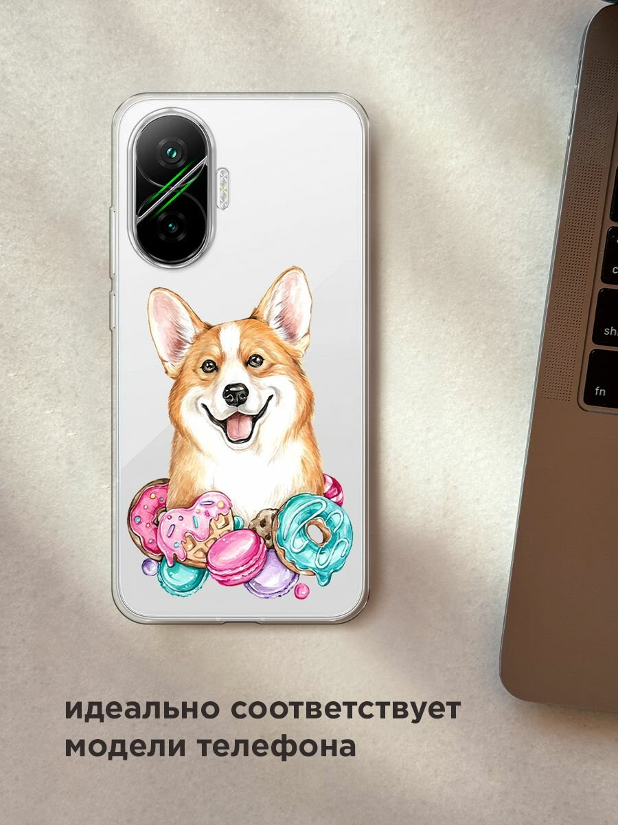 Чехол на Poco F7 / Поко F7 с принтом "Корги и сладости", прозрачный — фото 1