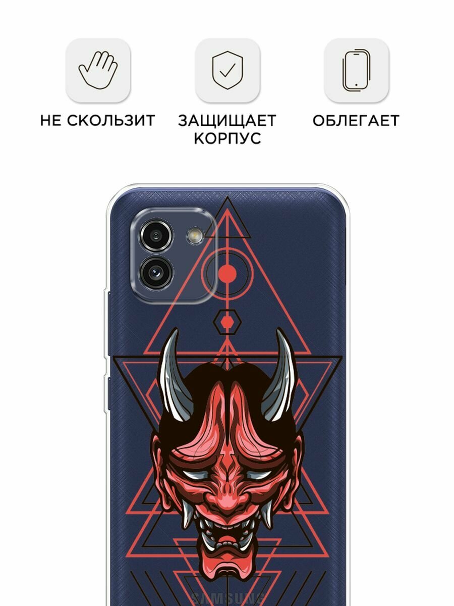 Чехол на Samsung Galaxy A03 / Самсунг Галакси А03 с принтом Hanya Oni mask, прозрачный — фото 1