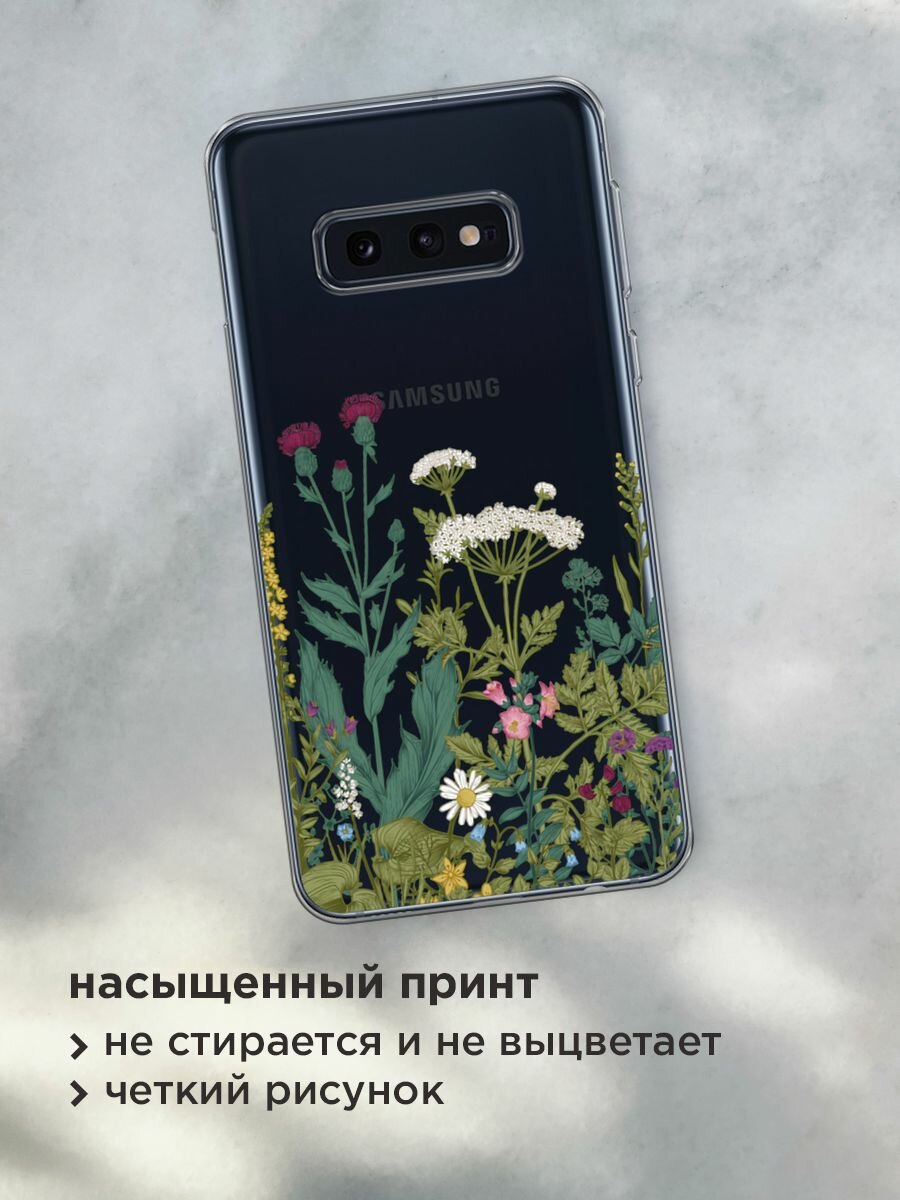 Чехол на Samsung Galaxy S10E / Самсунг Галакси S10E с принтом "Дикие полевые цветы", прозрачный — фото 1