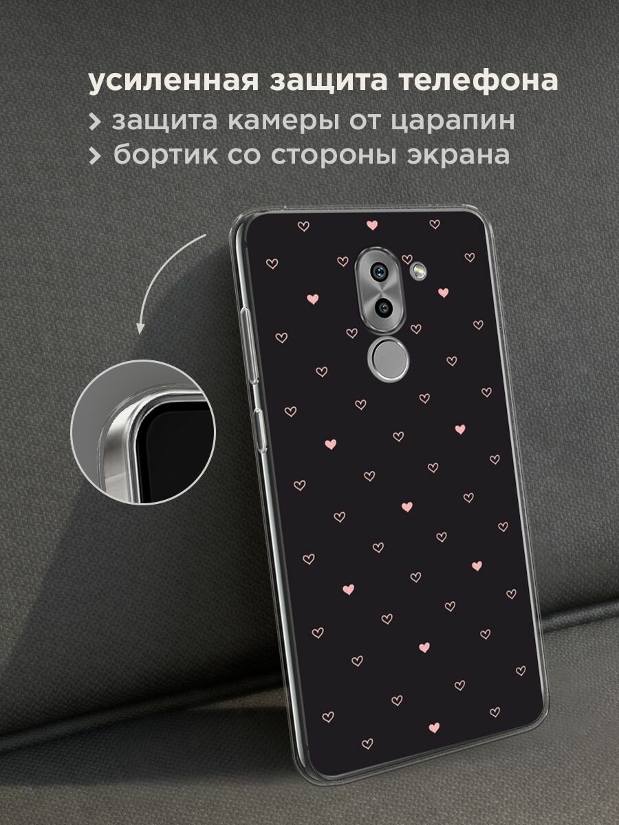 Чехол на Honor 6X / Хонор 6Х с принтом "Черный фон и сердечки" — фото 1