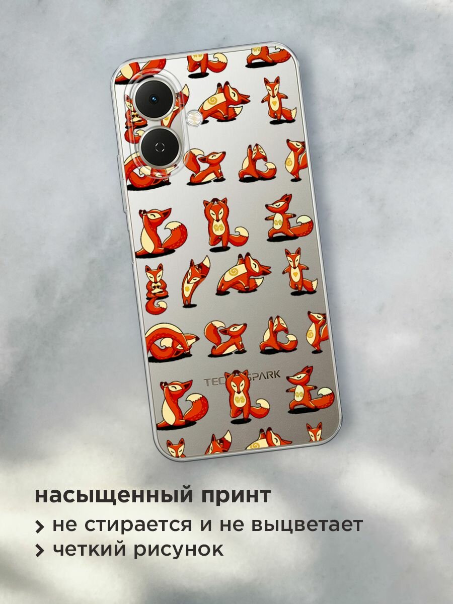 Чехол на Tecno Spark Go 2 / Текно Спарк Го 2 с принтом "Йога для лисы", прозрачный — фото 1