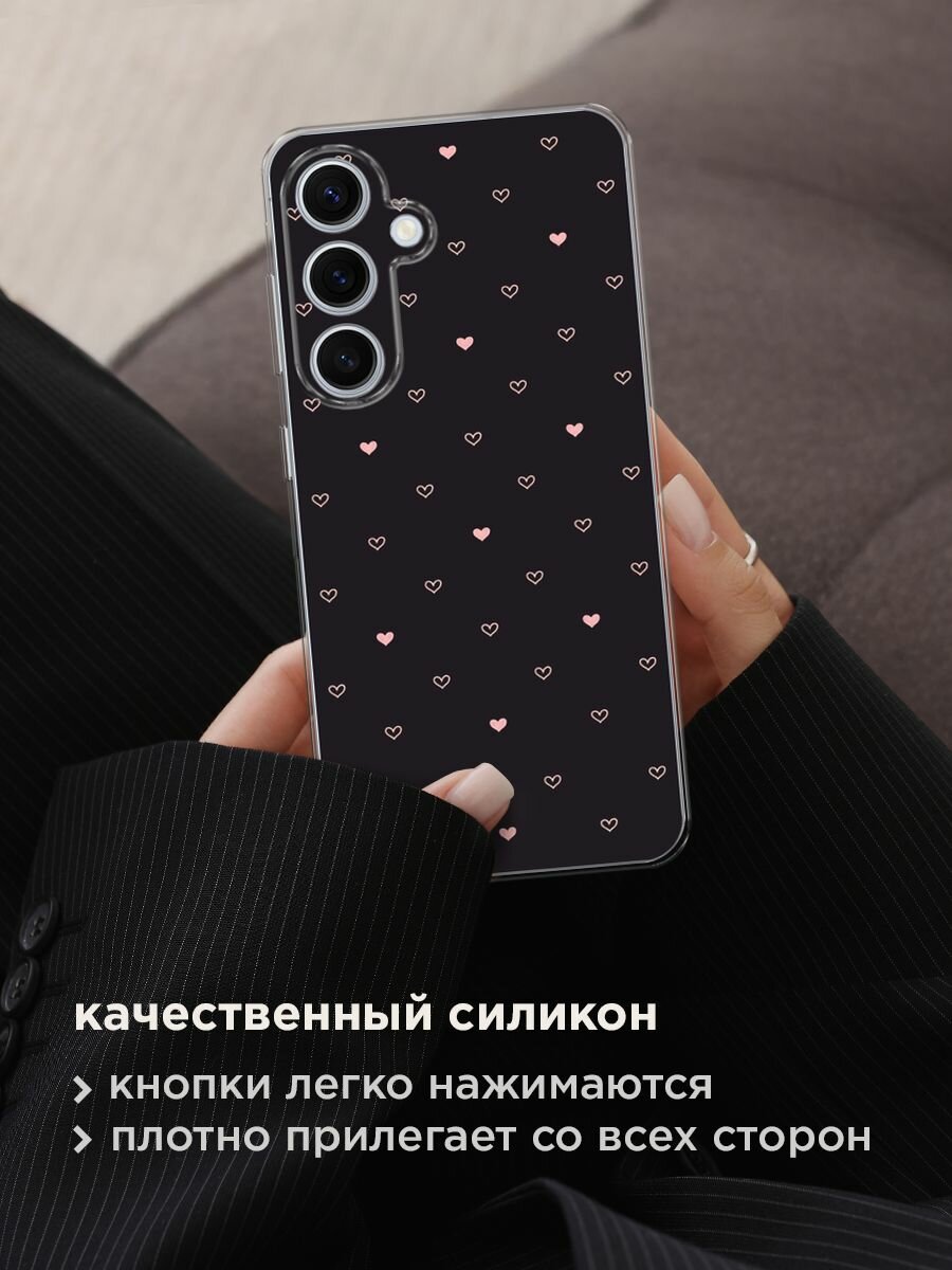 Чехол на Samsung Galaxy S24 FE 5G / Самсунг S24 FE с принтом "Черный фон и сердечки" — фото 1