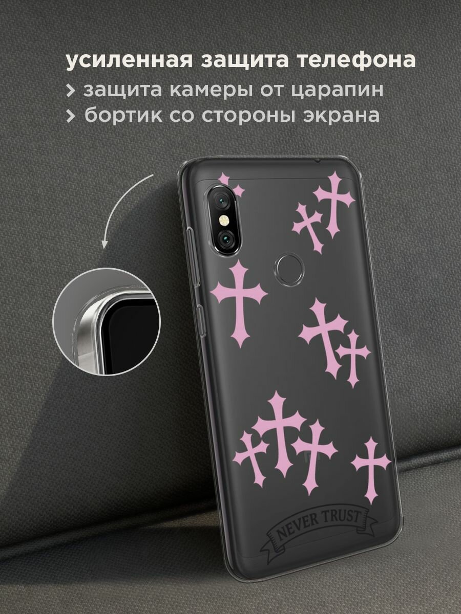 Чехол на Xiaomi Redmi Note 6 Pro / Сяоми Редми Нот 6 Про с принтом "Розовые кресты", прозрачный — фото 1