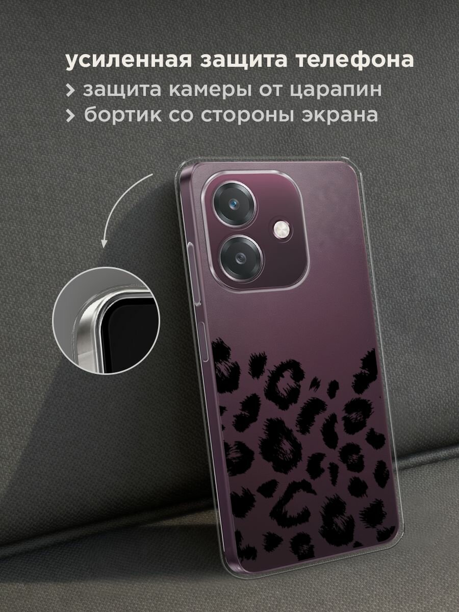 Чехол на Oppo A3/A3x / Оппо А3/A3x с принтом "Окрас леопарда фон черный", прозрачный — фото 1