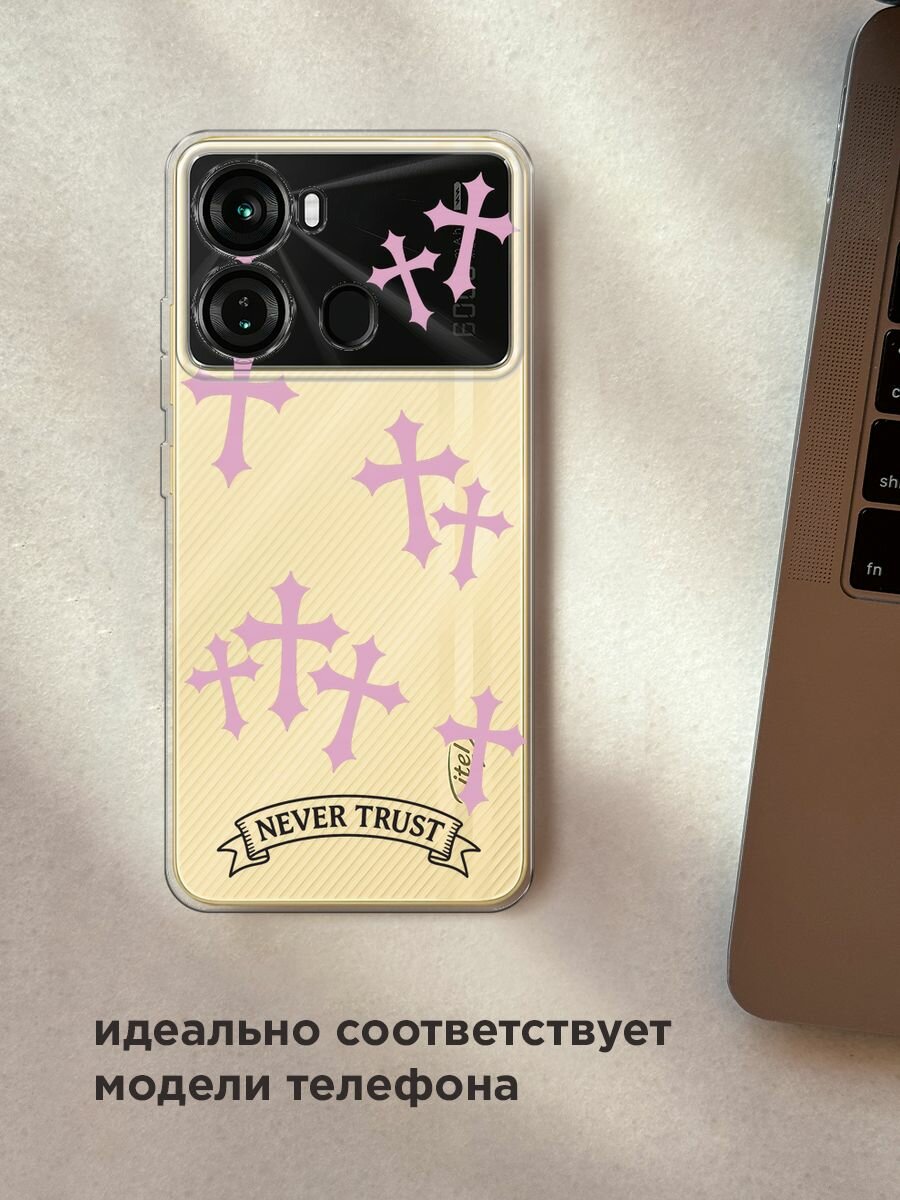 Чехол на Itel P40 / Ител P40 с принтом "Розовые кресты", прозрачный — фото 1