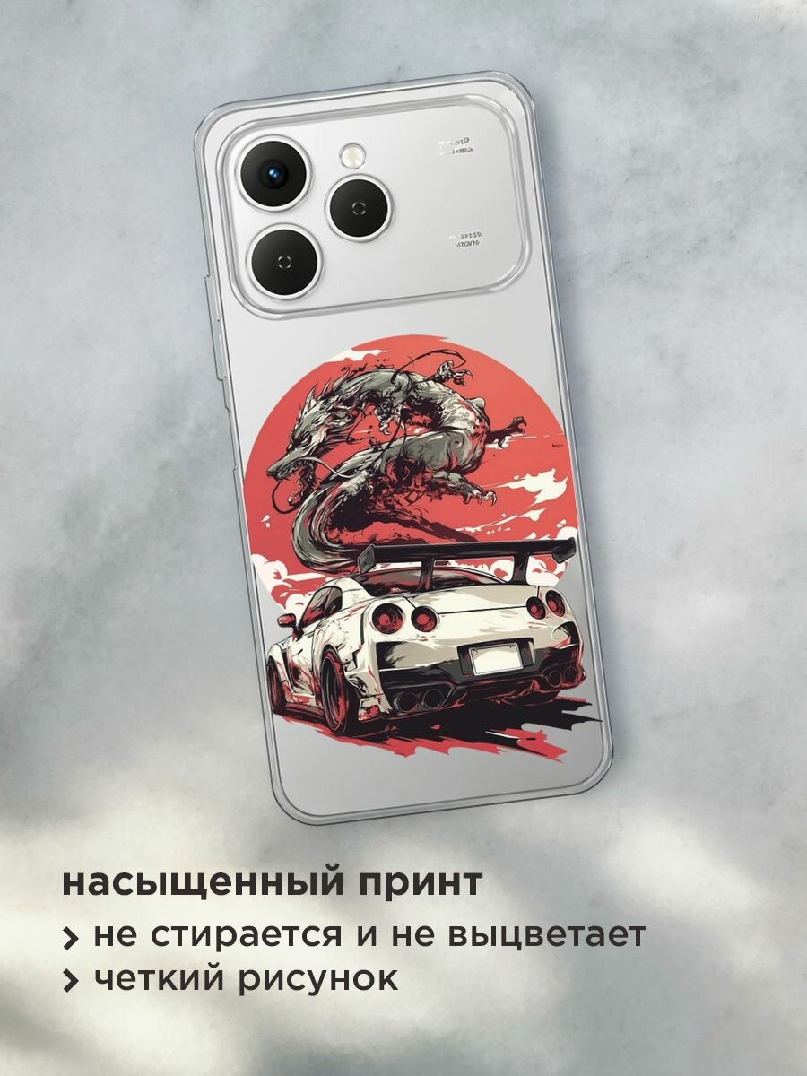 Чехол на Tecno Spark 40 / Текно Спарк 40 с принтом "Car and dragon", прозрачный — фото 1