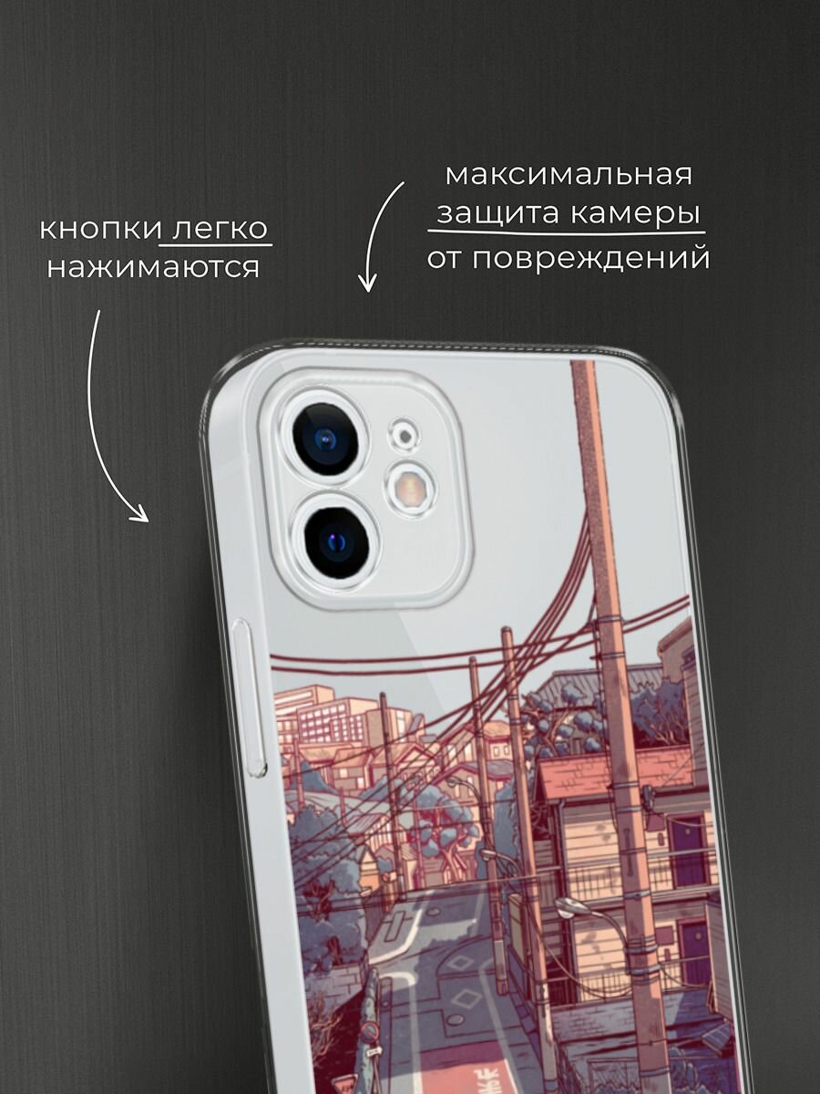 Чехол на Apple iPhone 12 mini / Айфон 12 Мини с принтом "Закат на японской улице", прозрачный — фото 1