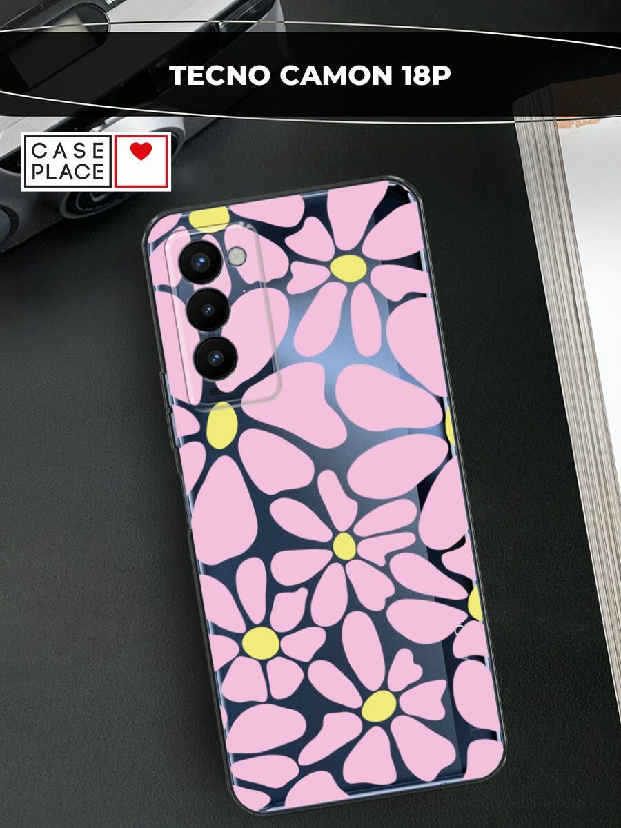Чехол на Tecno Camon 18P / Техно Камон 18Р с принтом "Розовые лепестки 2", прозрачный