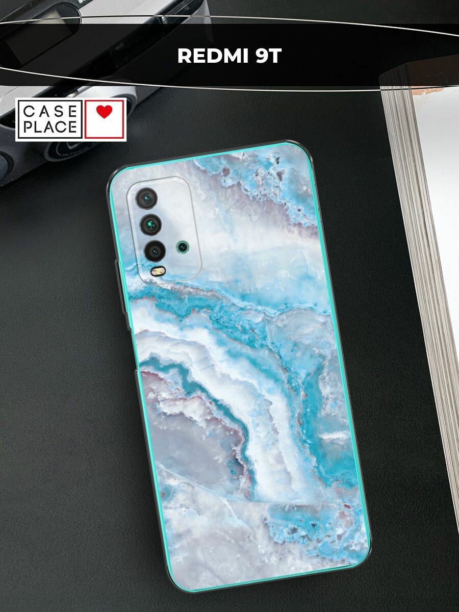 Чехол на Xiaomi Redmi 9T / Сяоми Редми 9Т с принтом "Нежно-голубой мрамор"