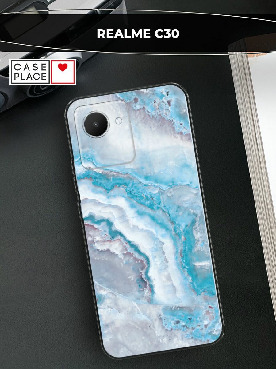 Чехол на Realme C30 / Реалми C30 с принтом "Нежно-голубой мрамор"