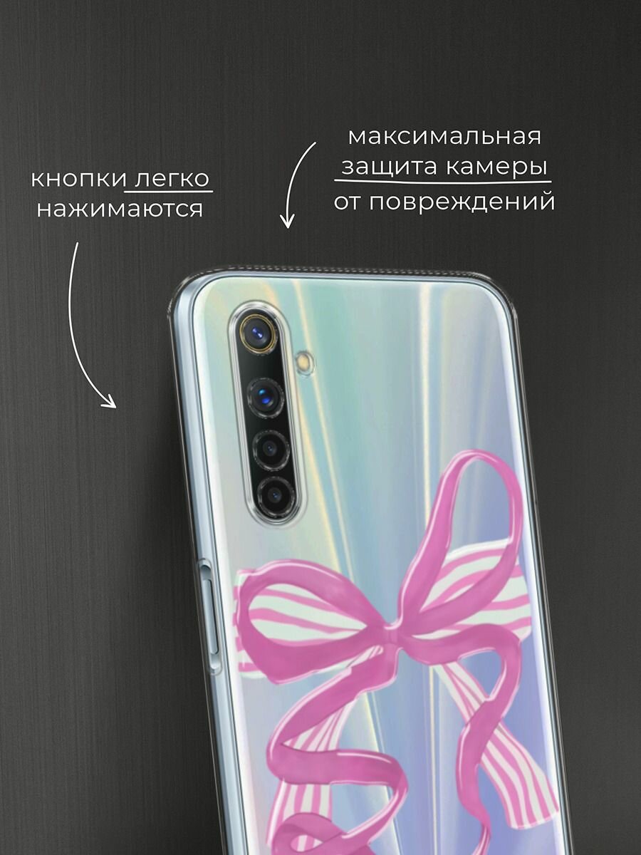 Чехол на Realme 6 / Реалми 6 с принтом "Полосатый розовый бант 2" — фото 1