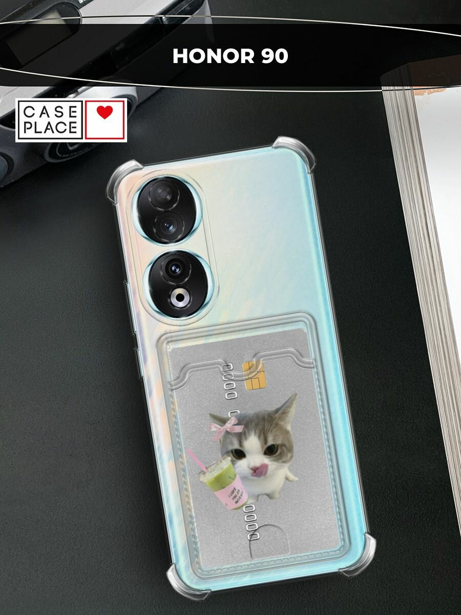 Чехол на Honor 90 (Хонор 90) с картой и принтом "Котик с матчей"