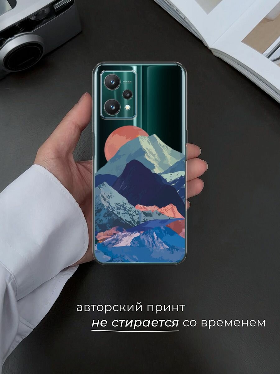 Чехол на Realme 9 5G / Реалми 9 5G с принтом "Закат в снежных горах", прозрачный — фото 1