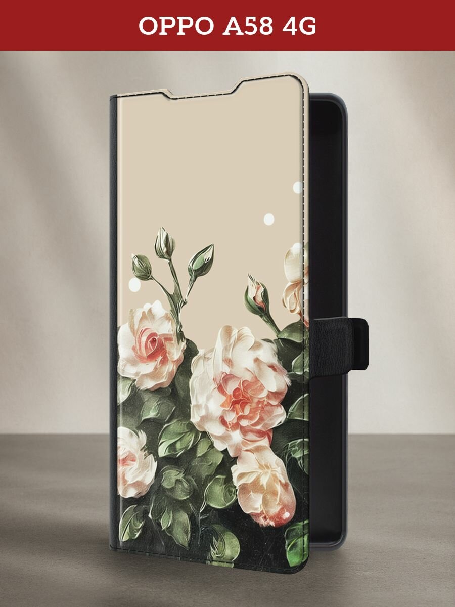 Чехол-книжка на Oppo A58 4G / Оппо А58 4G с рисунком "Цветочная картина 1"