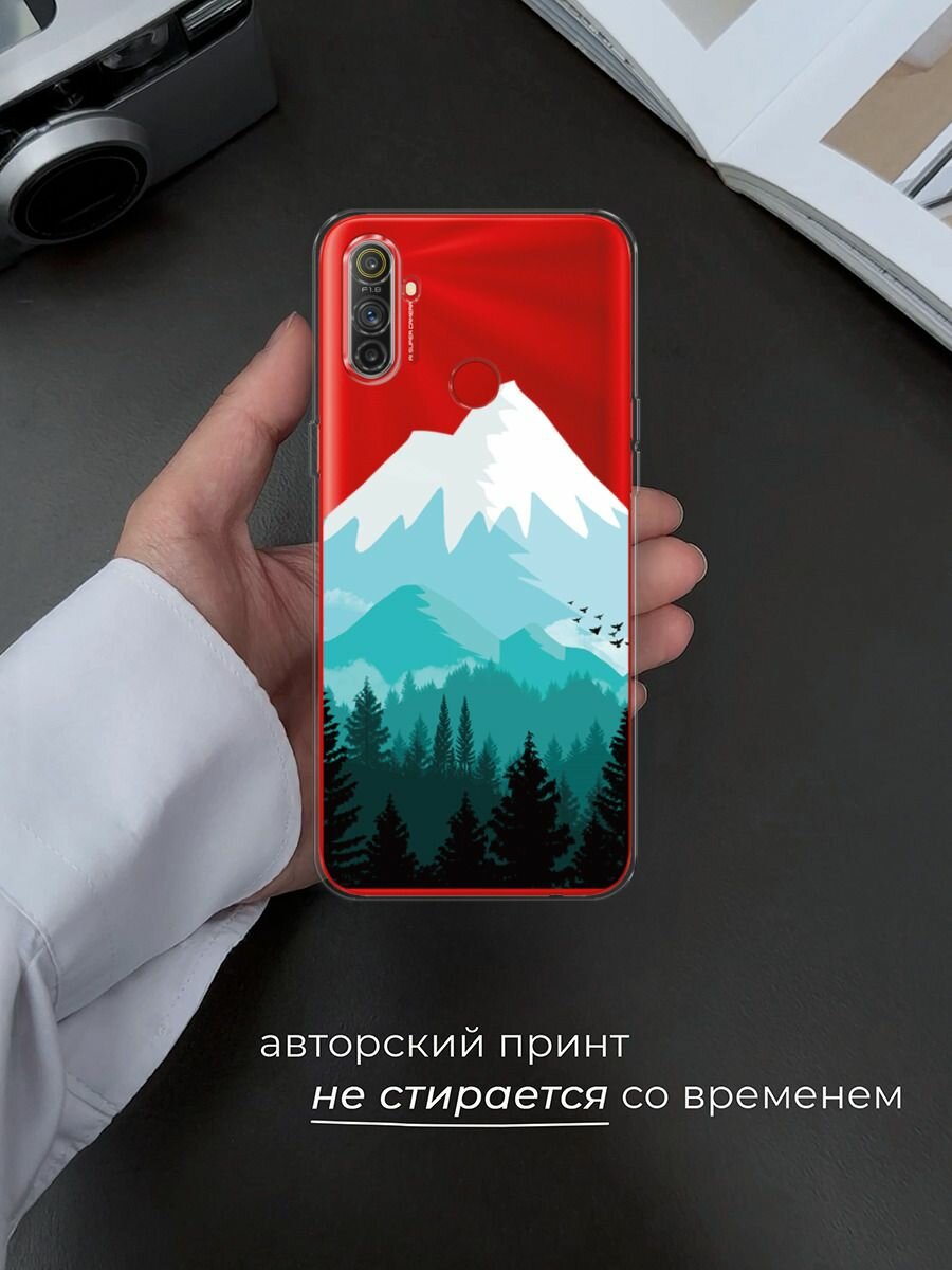 Чехол на Realme C3 / Реалми C3 с принтом "Синяя снежная гора", прозрачный — фото 1